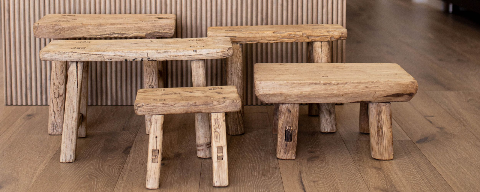 Vintage Reclaimed Elm Wood Benches & Stools | By Luxe B Co.