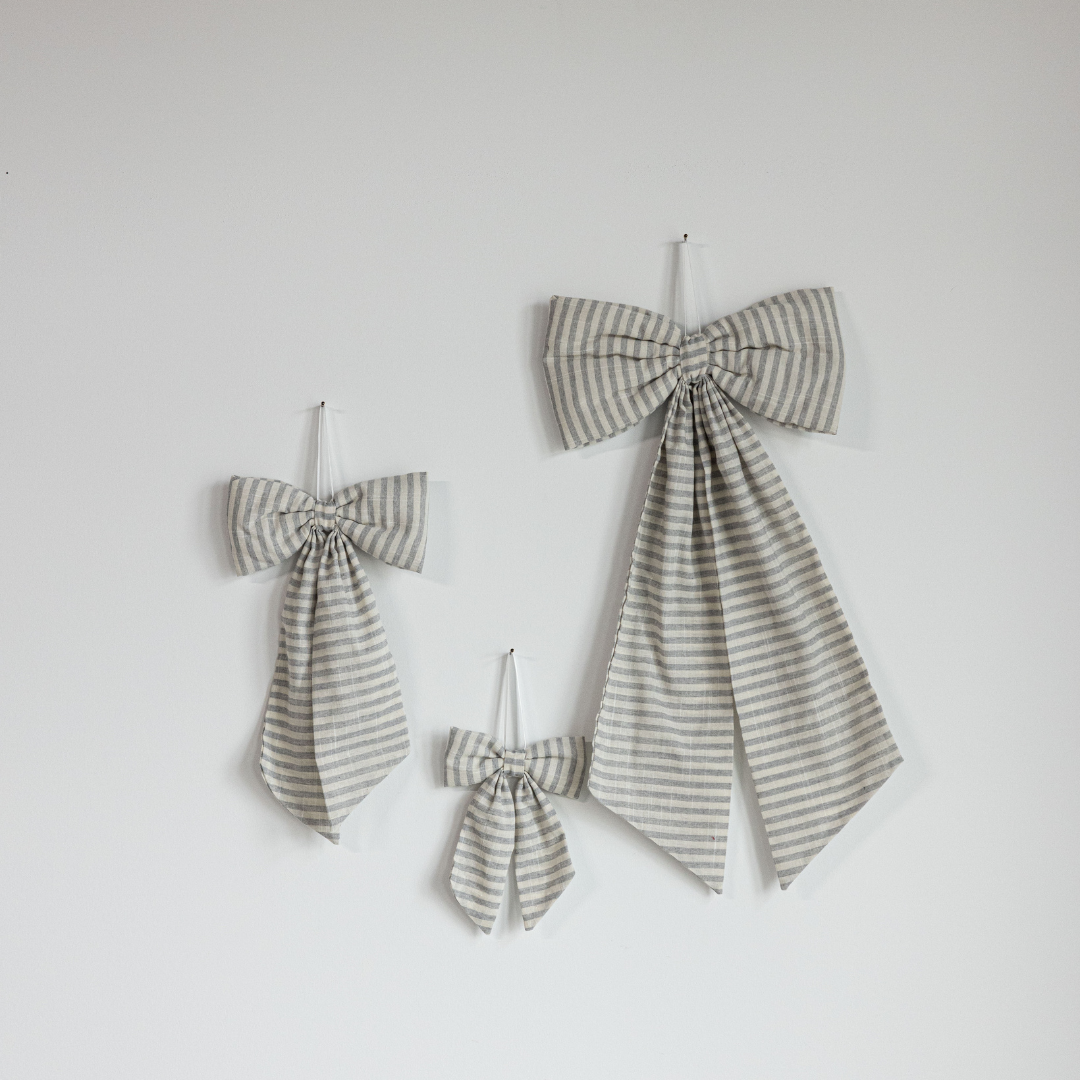 Striped Grey Blue Fabric Bows | By Luxe B Co.