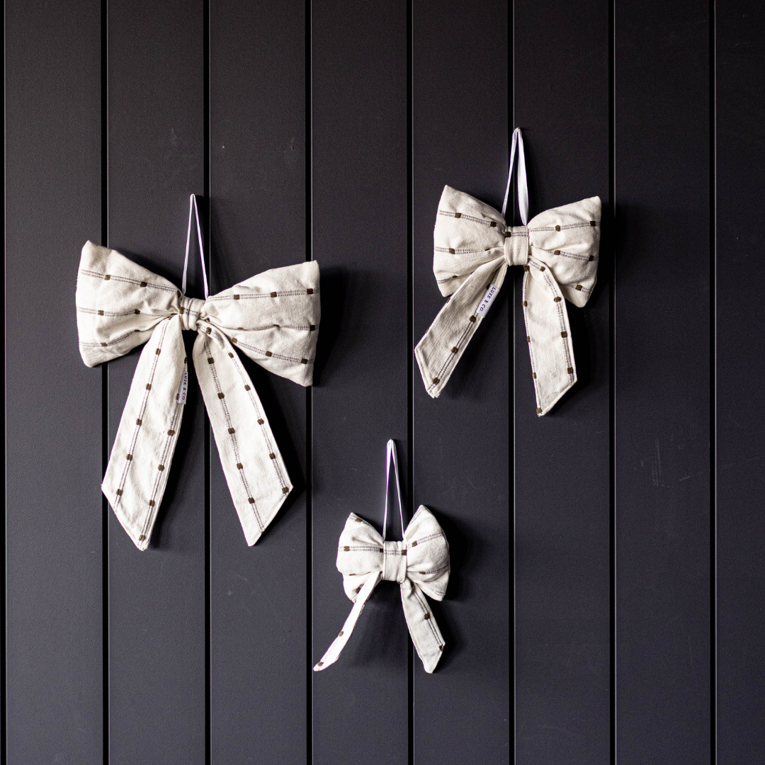 White & Light Green Dotted Striped Bows | By Luxe B Co.
