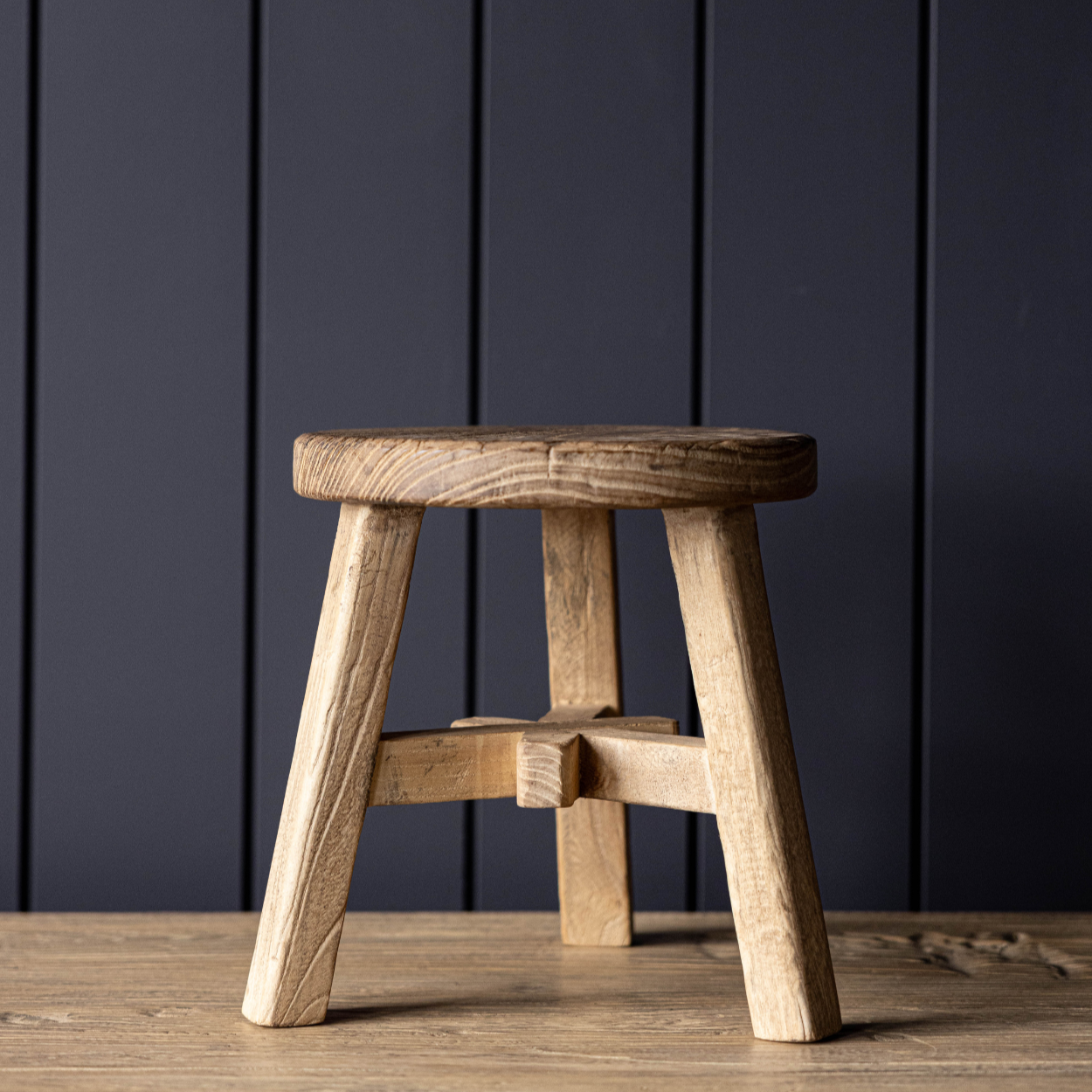 Vintage Reclaimed Round Small Stool Natural | By Luxe B Co.
